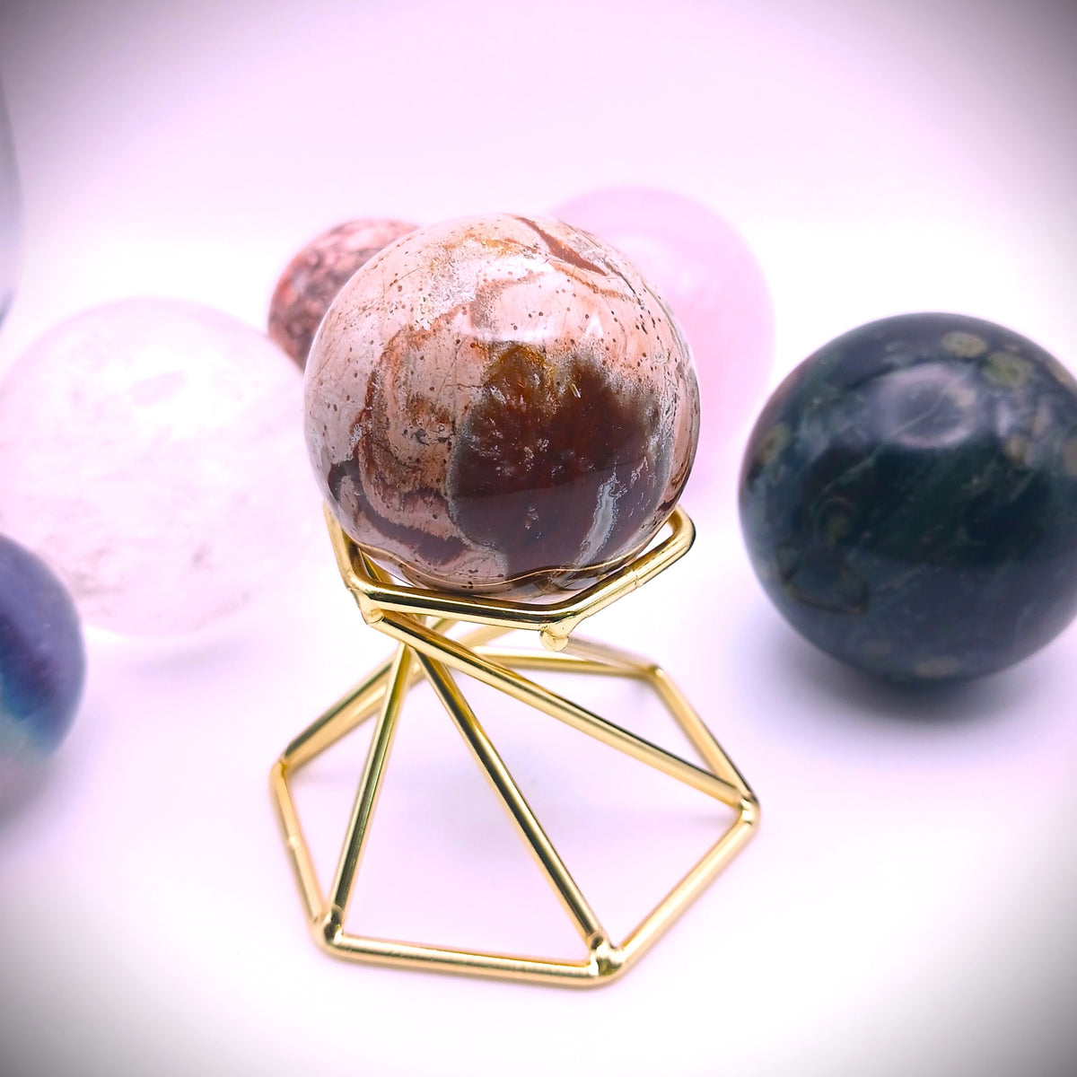 Crystal Sphere holder stand base metal gold plated – Five Sisters Crystals