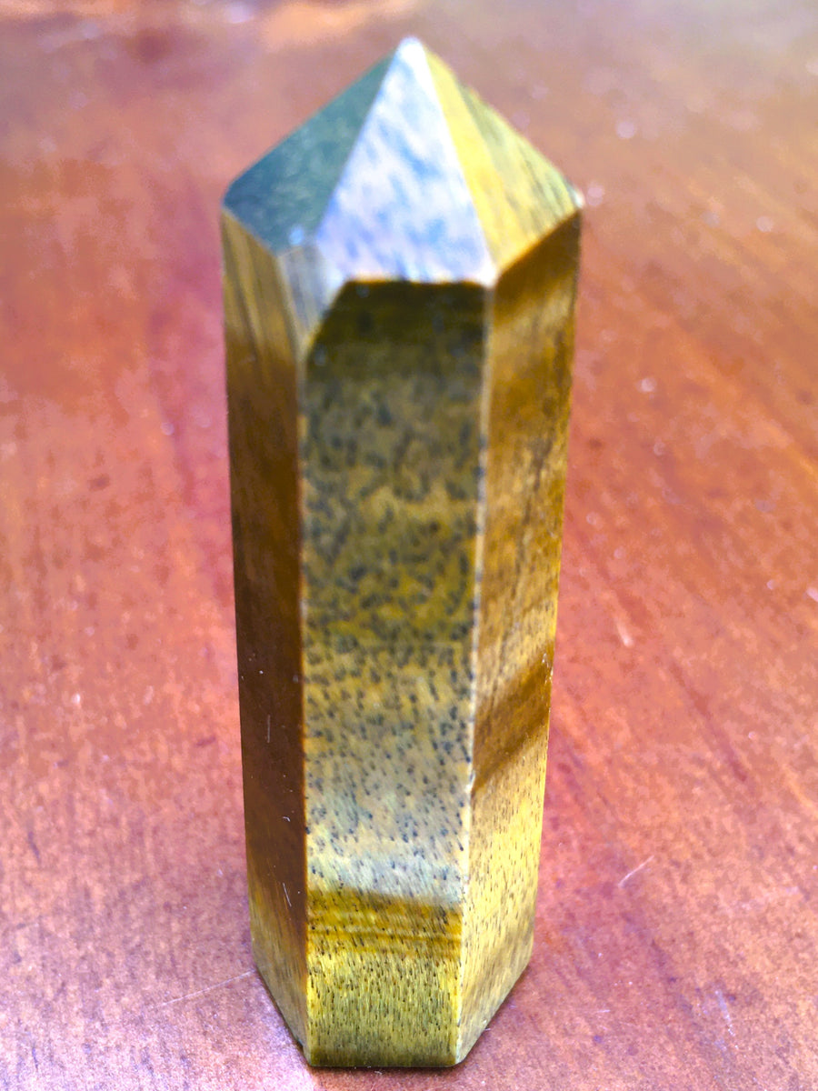 Tiger Eye Point hexagonal obelisk – Five Sisters Crystals