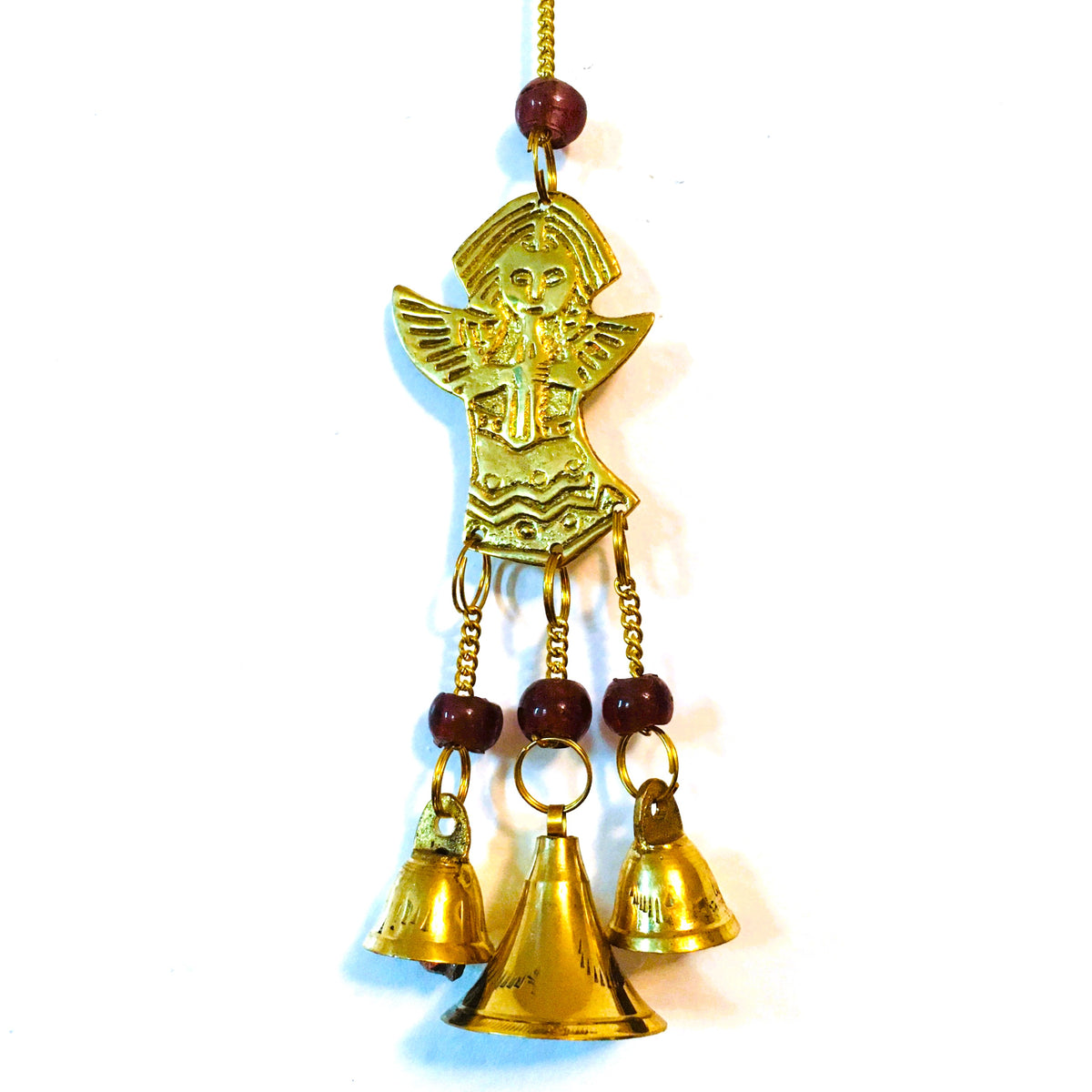 Mini Angel Brass wind chime with beads and 3 bells – Five Sisters Crystals