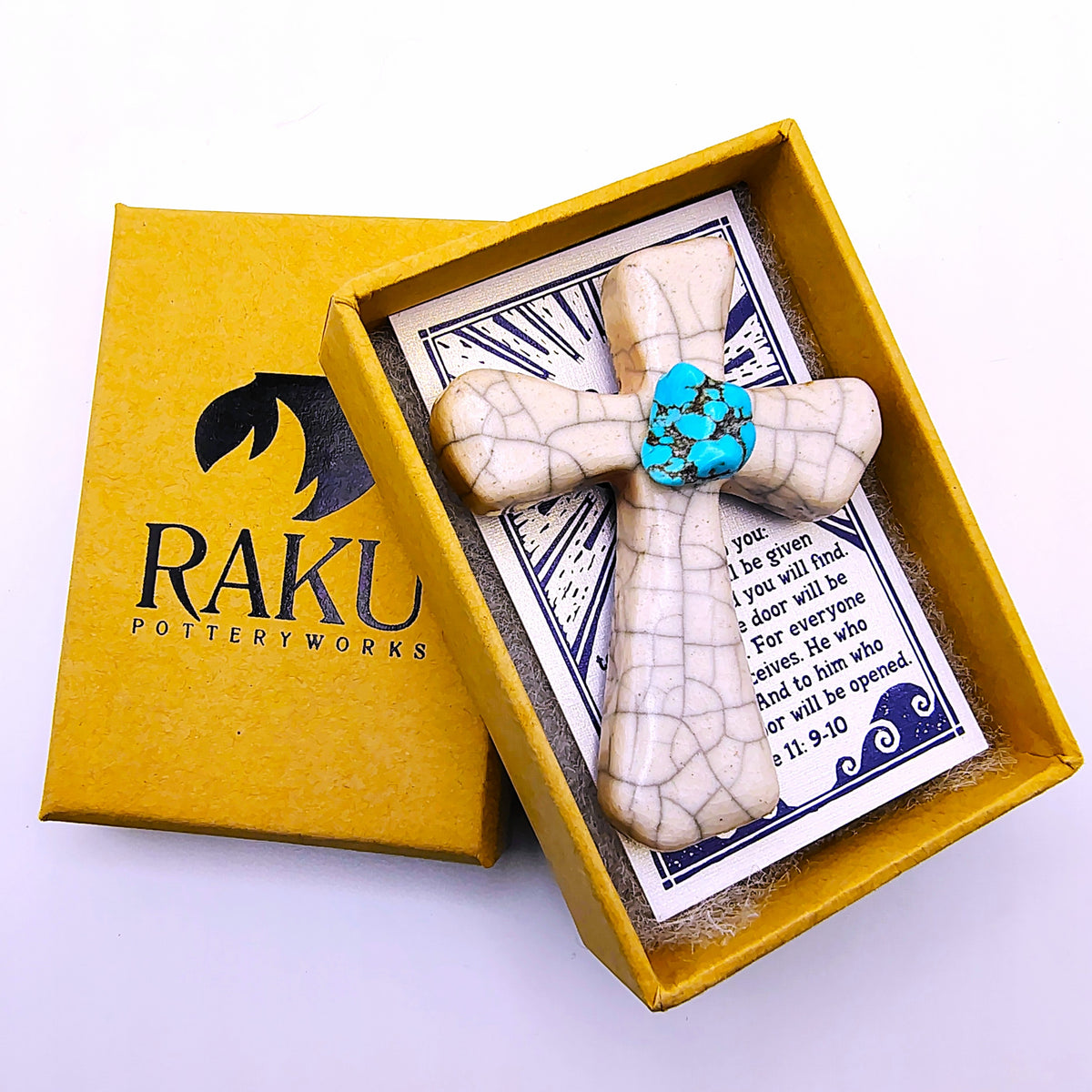 Raku Cross Mini White Crackle with Turquoise 2.5" – Five Sisters Crystals