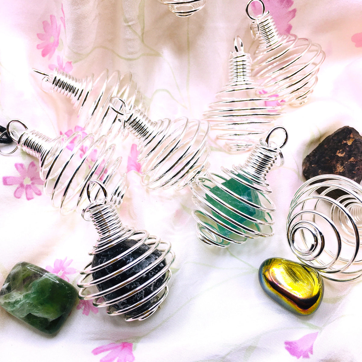 Wire Spiral Cage for Crystals Gemstone Holder Silver Large – Five ...